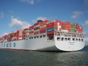 cosco faith containerschip vaart op westerschelde